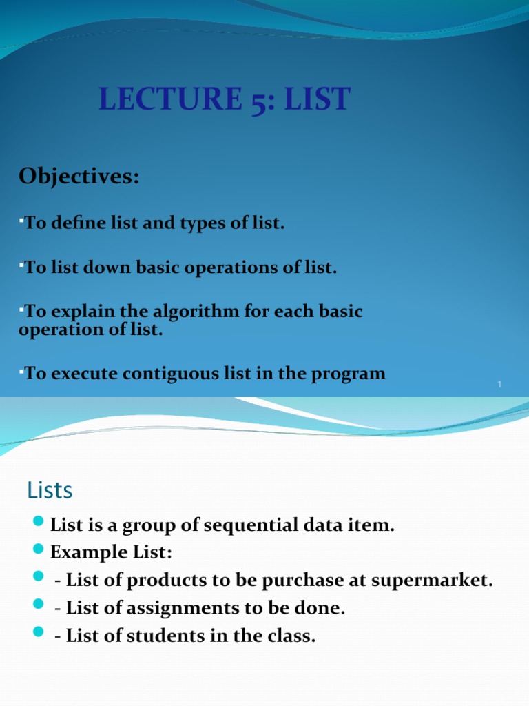 Lec4 List Part1 | PDF | Array Data Structure | Computer Programming