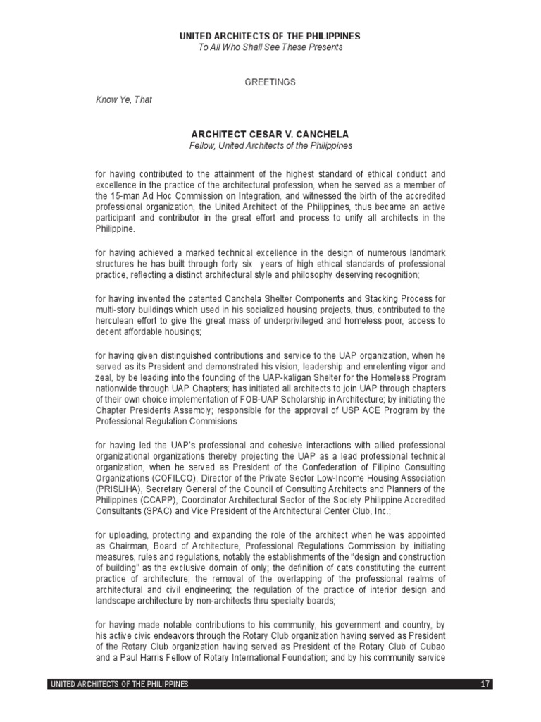 Architect Cesar V. Canchela: To All Who Shall See These Presents | PDF ...