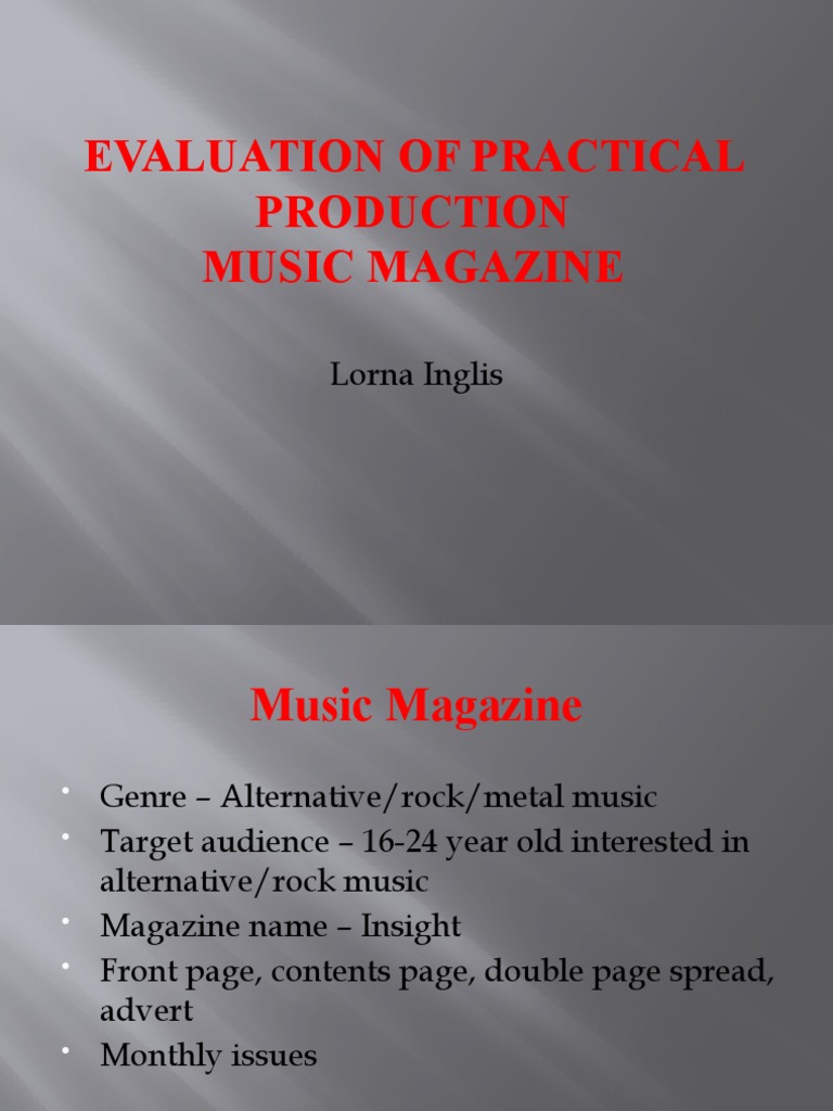 Evaluation of Practical Production Music Magazine: Lorna Inglis | PDF ...