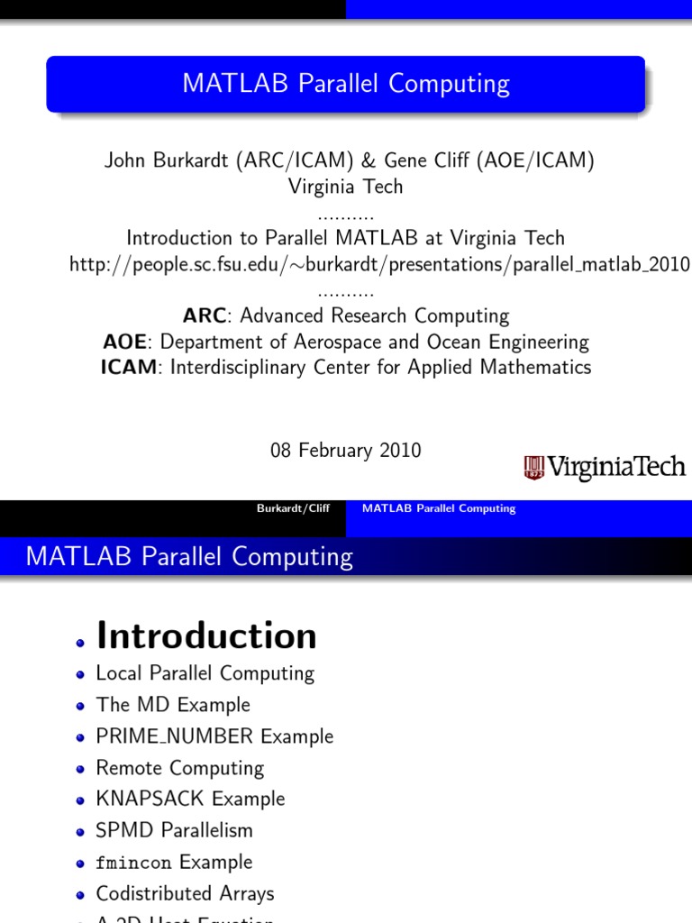 Parallel Matlab 2010 | PDF | Parallel Computing | Matlab