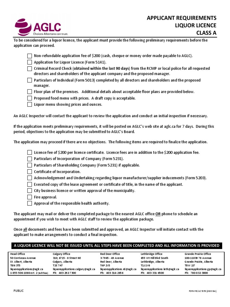 Alberta Class A Liquor License Guide | PDF | Alcohol