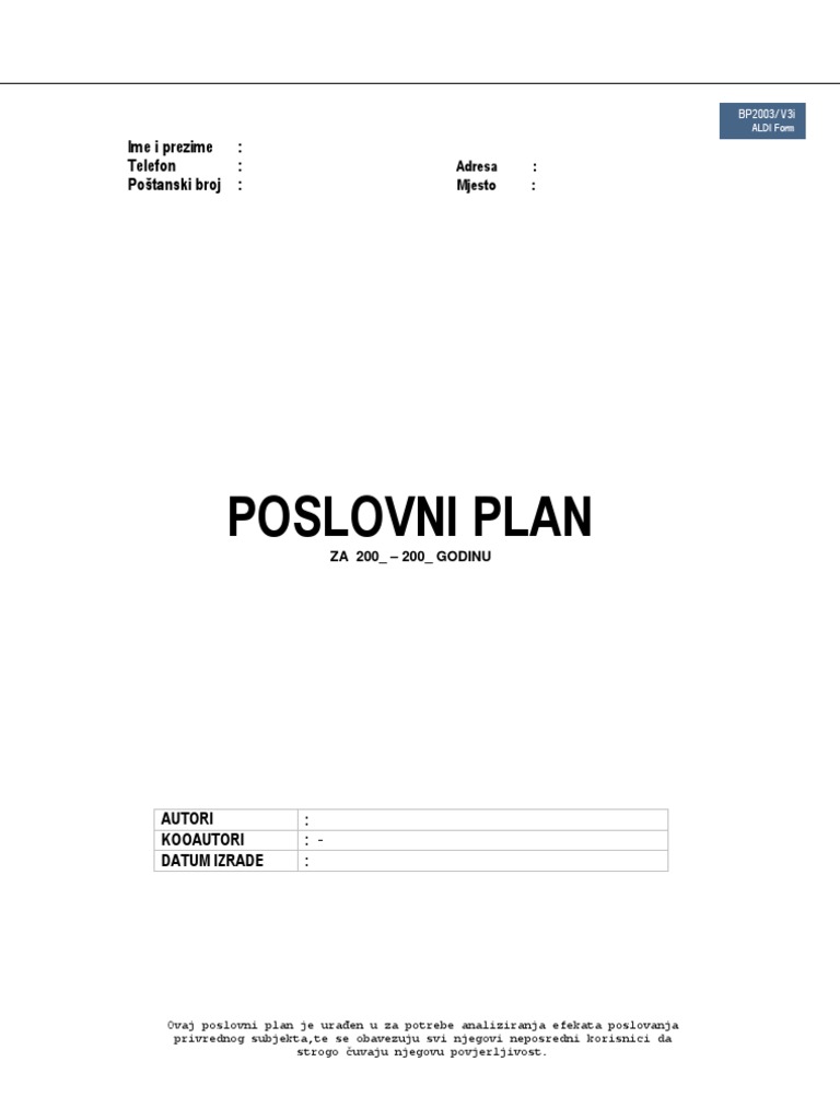 Obrazac Za Poslovni Plan | PDF