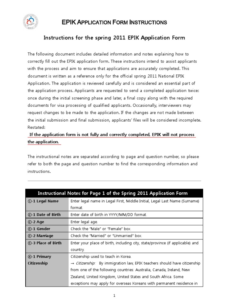 EPIK Application Form Instructions | PDF | Bachelor's Degree | Bachelor ...