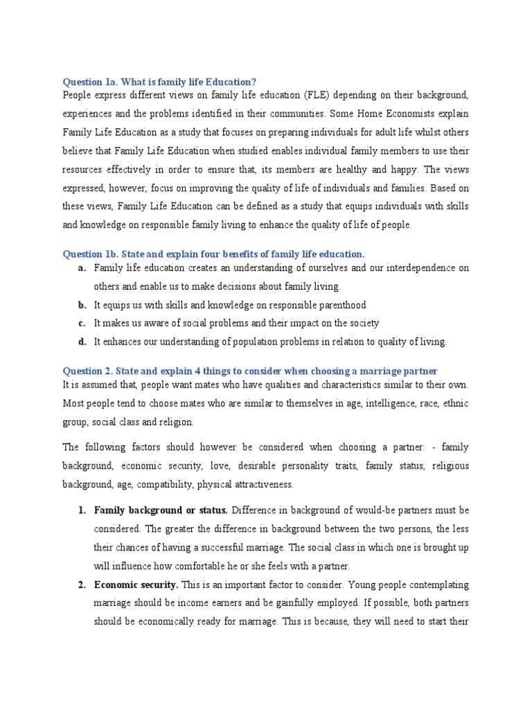 Question 1a. What Is Family Life Education? | PDF | Marriage | Family