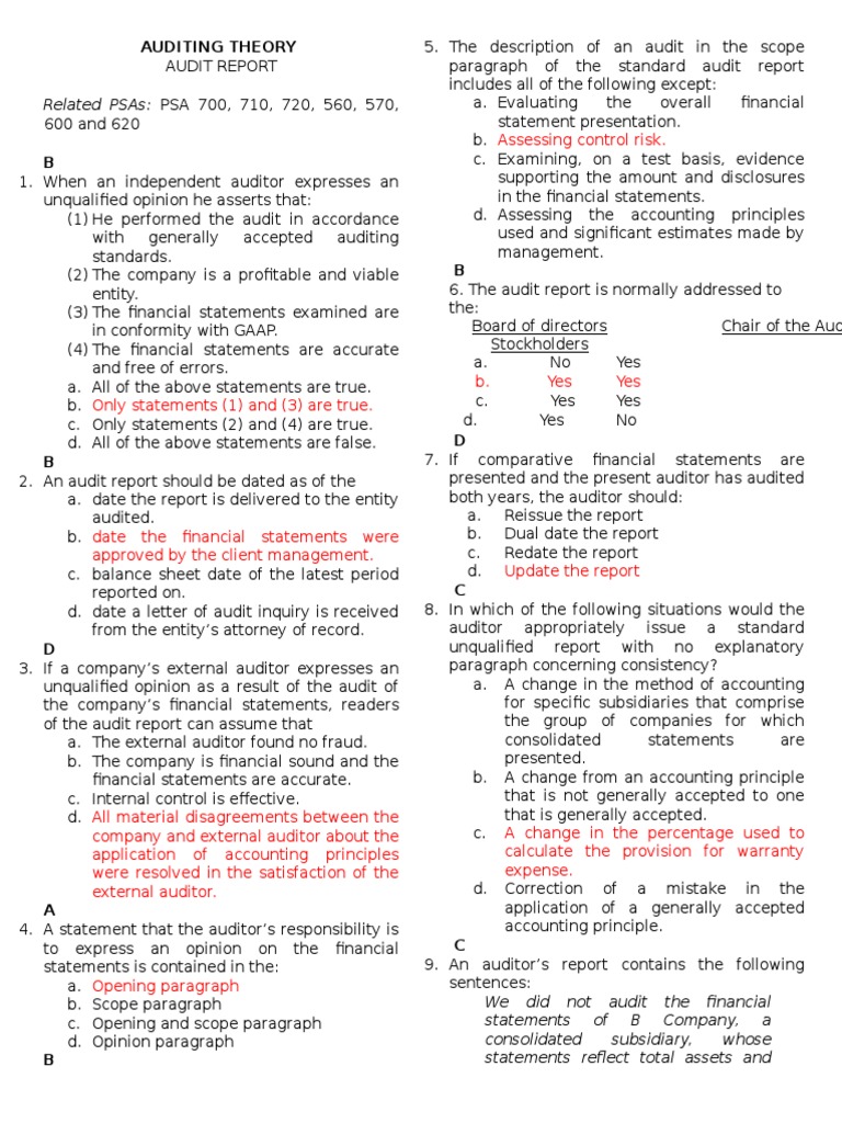 Related Psas: Psa 700, 710, 720, 560, 570,: Auditing Theory | PDF ...