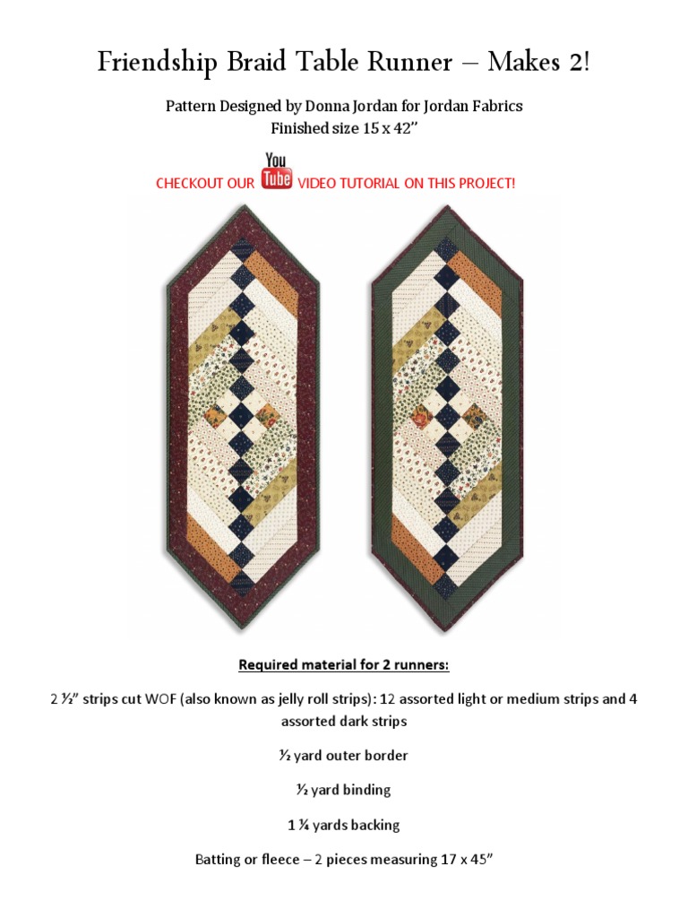 Friendship Braid Table Runner Pattern | PDF | Patchwork | Seam (Sewing)