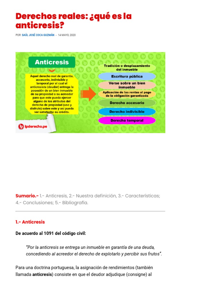 Derechos Reales - ¿Qué Es La Anticresis - LP | PDF | Pagos | Propiedad