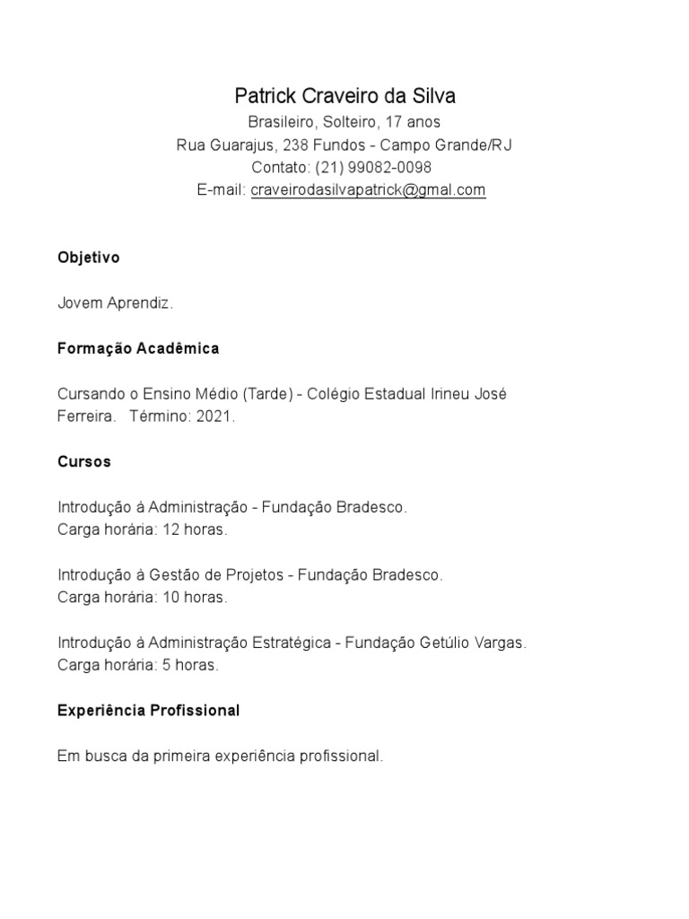 Currículo Patrick | PDF