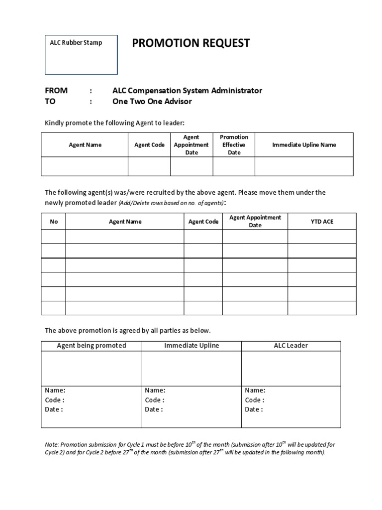 Promotion Request: From: ALC Compensation System Administrator TO: One ...