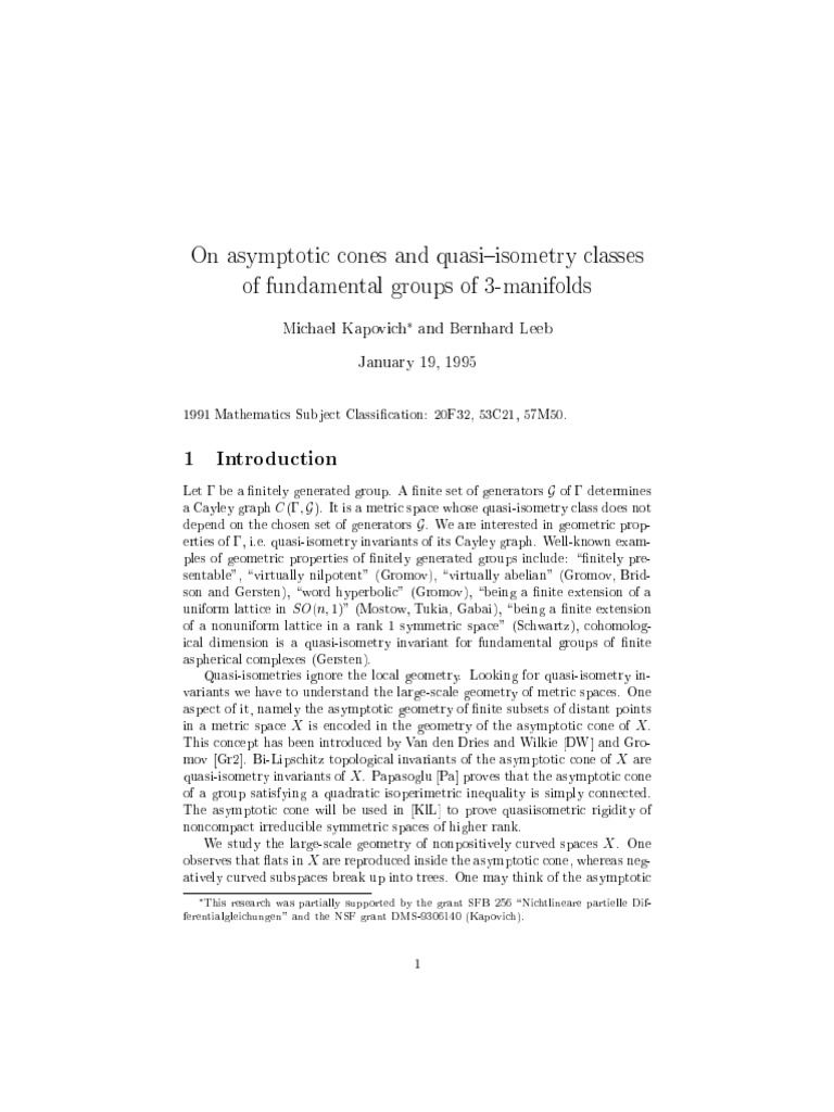 On Asymptotic Cones and Quasi Isometry Classes of Fundamental Group of ...