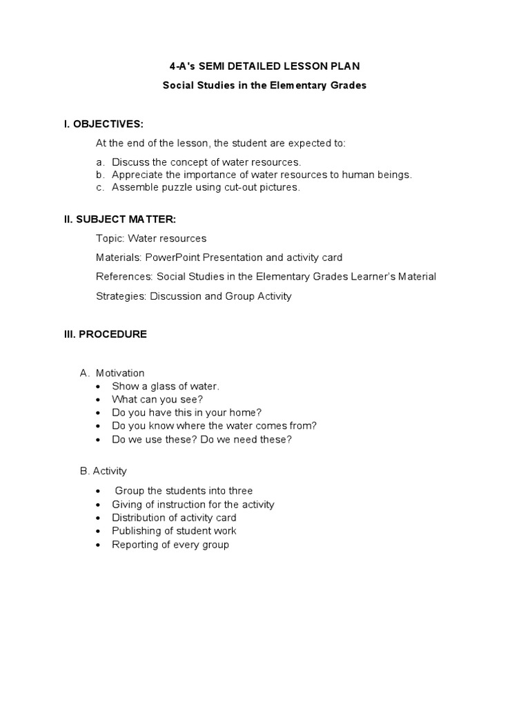 4-A'S Semi Detailed Lesson Plan Social Studies in The Elementary Grades ...