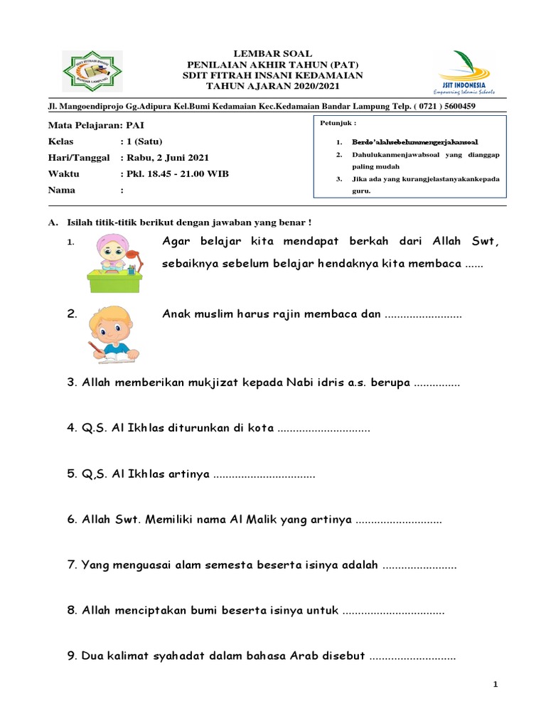 PAT PAI Kelas 1 2021 | PDF