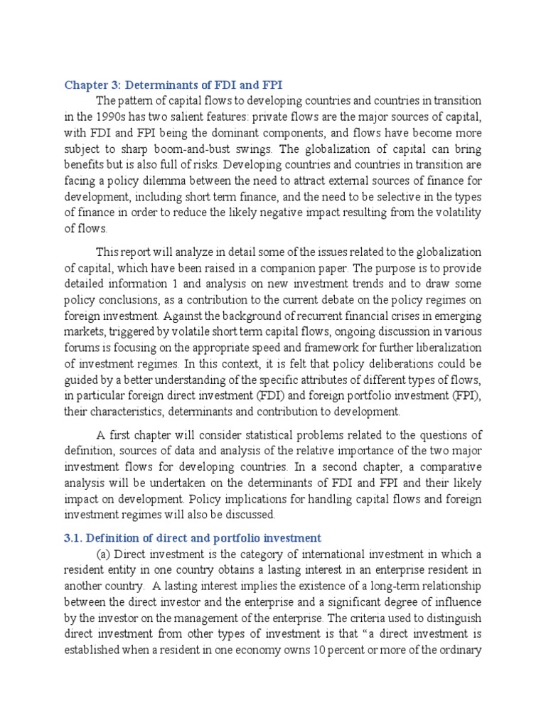 Chapter 3: Determinants of FDI and FPI | PDF | Investing | Foreign ...