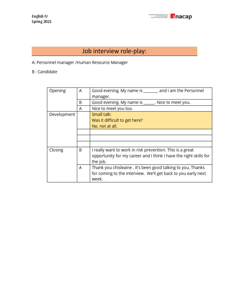 Job Interview Role - Play | PDF