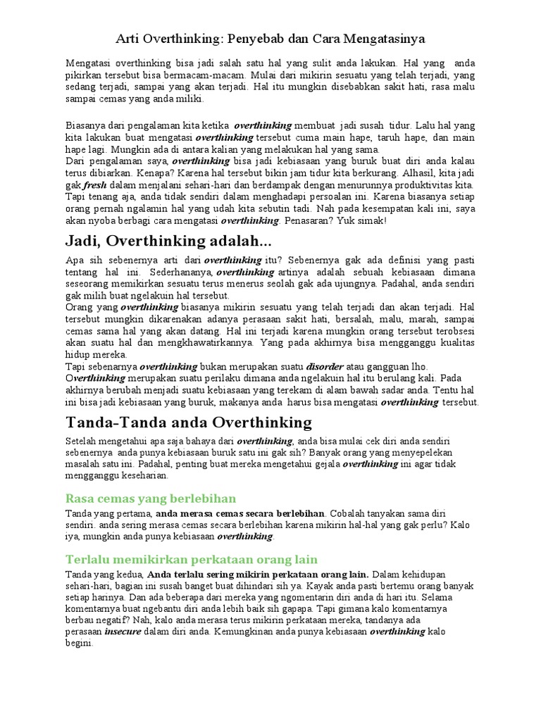 Arti Overthinking PKRS RATIH | PDF