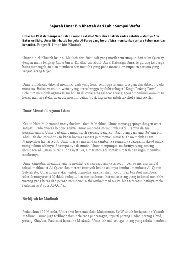 Sejarah Umar Bin Khattab Dari Lahir Sampai Wafat Pdf