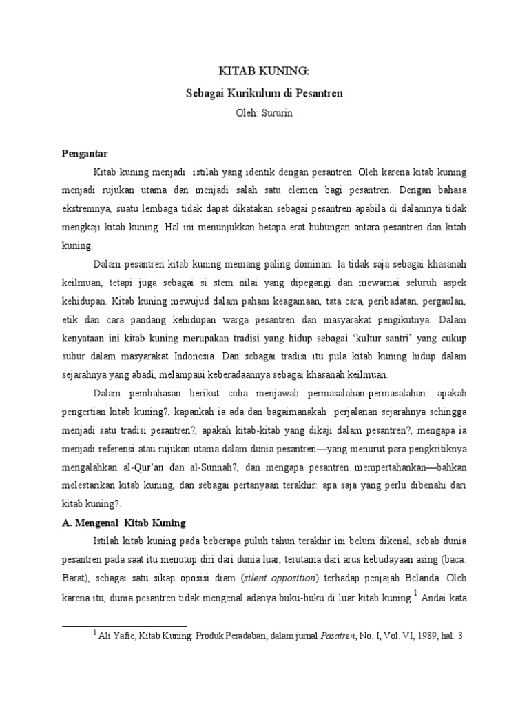 Kitab Kuning Sebagai Kurikulum Di Pesantren 2012 | PDF