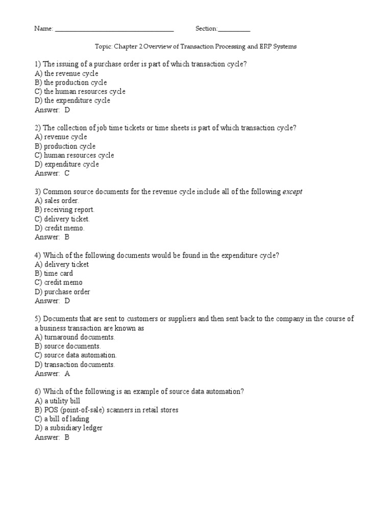Ais Multiple Choice Question And Answer Chapter 2 Set B Pdf Point Of Sale Information