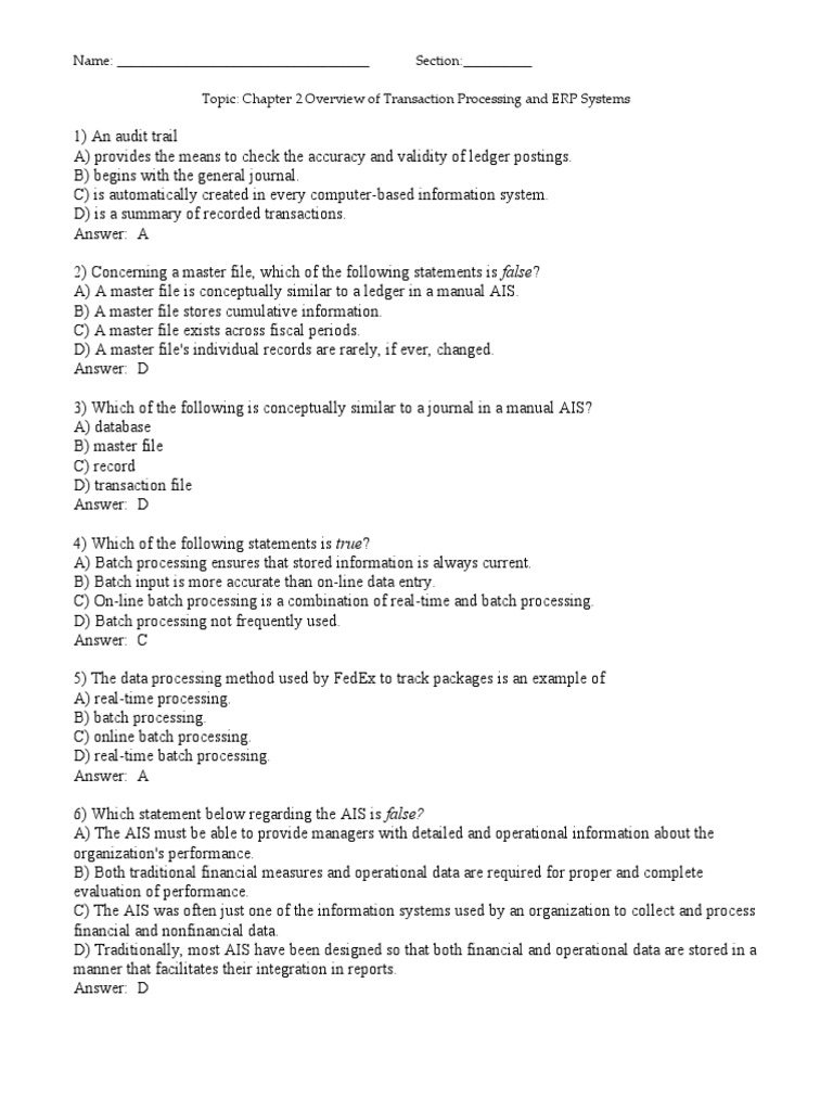 Ais Multiple Choice Question And Answer Chapter 2 Set D Pdf Database Transaction Inventory