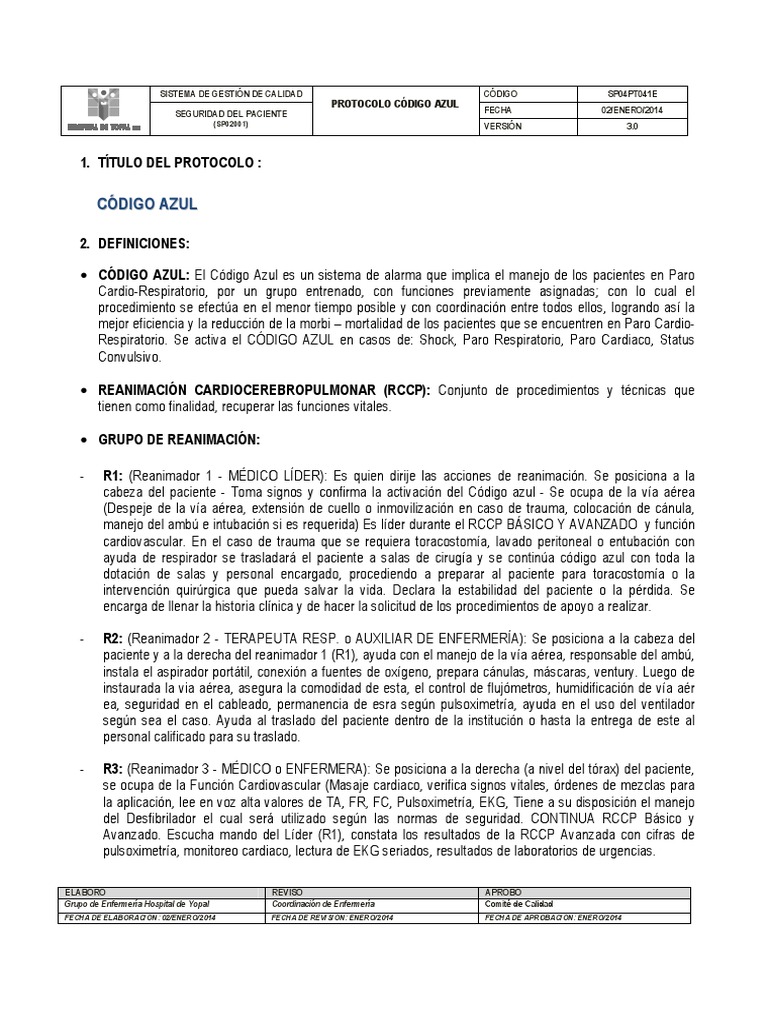 Codigo Azul PDF | PDF | Reanimación cardiopulmonar | Hospital