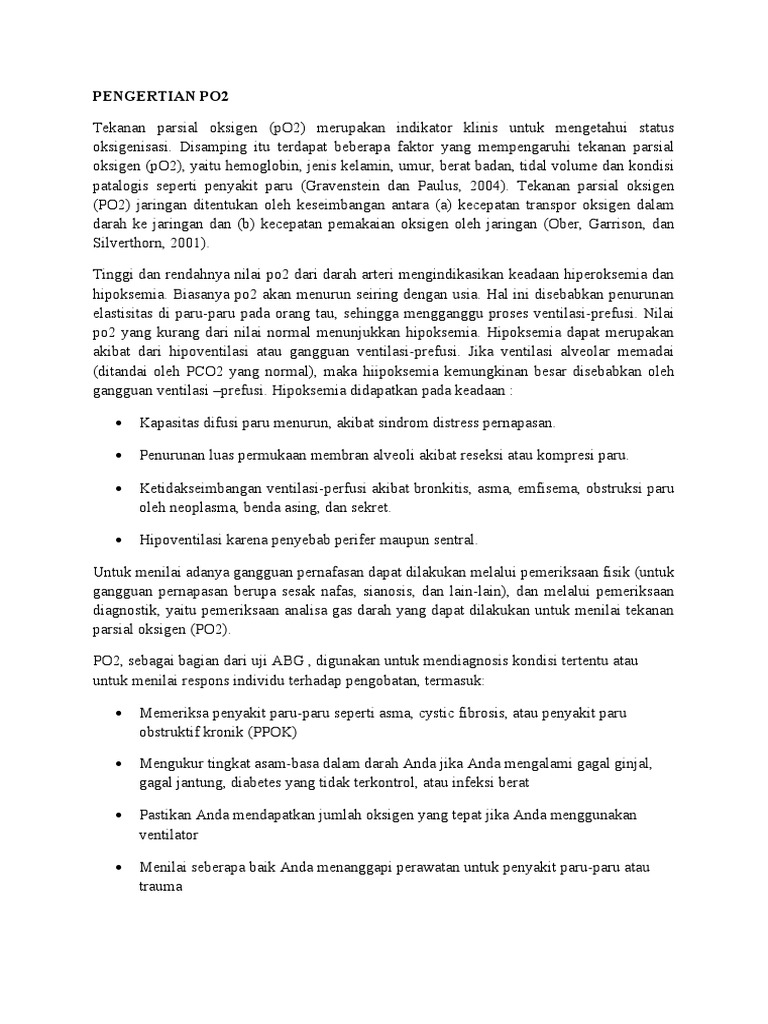 Pengertian Po2 Dan Pemeriksaan | PDF