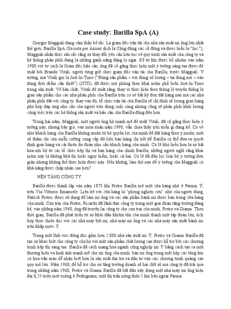Case Barilla SpA- Bản tiếng việt | PDF