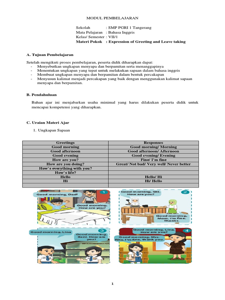 BAHASA INGGRIS - Greeting Dan Leave Taking | PDF