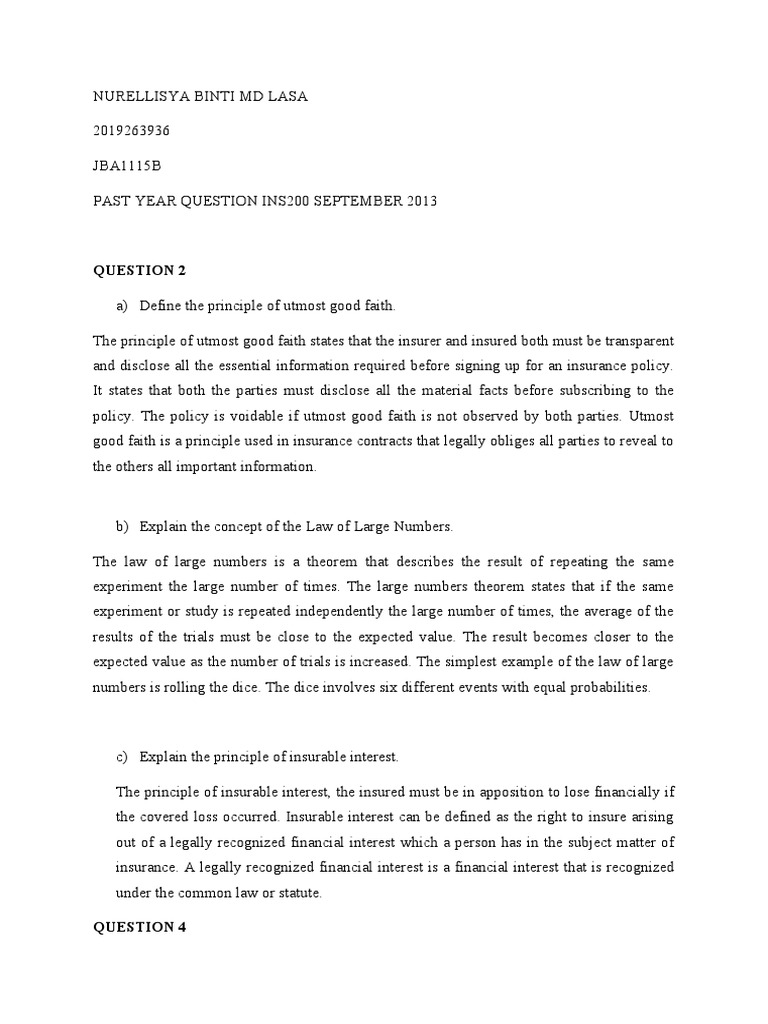 Past Year Question SEPT2013 INS200 | PDF | Insurance | Indemnity