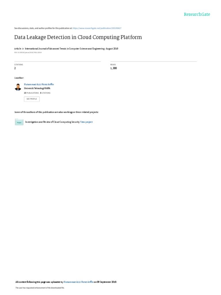 Data Leakage Detection in Cloud Computing Platform | PDF | Cloud Computing | Virtualization