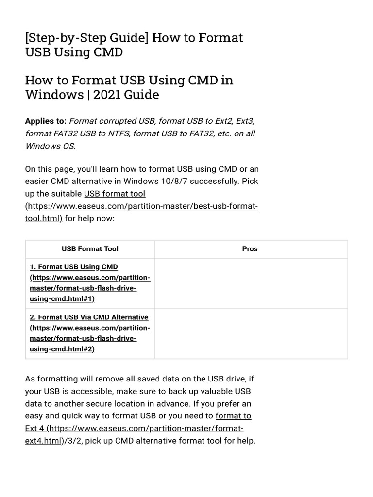 (Step-by-Step Guide) How To Format USB Using CMD - EaseUS | PDF | Usb ...