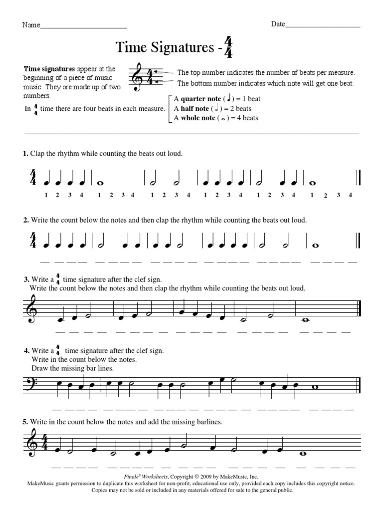 Time Signature Worksheet | PDF | Poetics | Notation