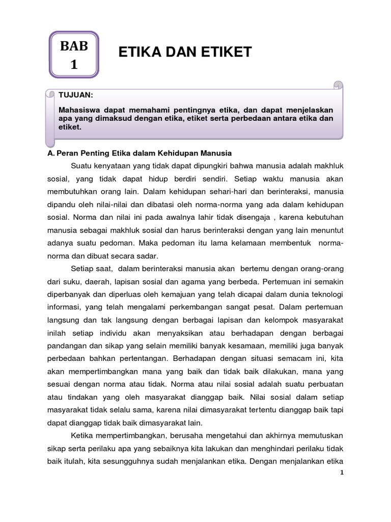 Bab 1 - Etika Dan Etiket | PDF | Sains & Matematika