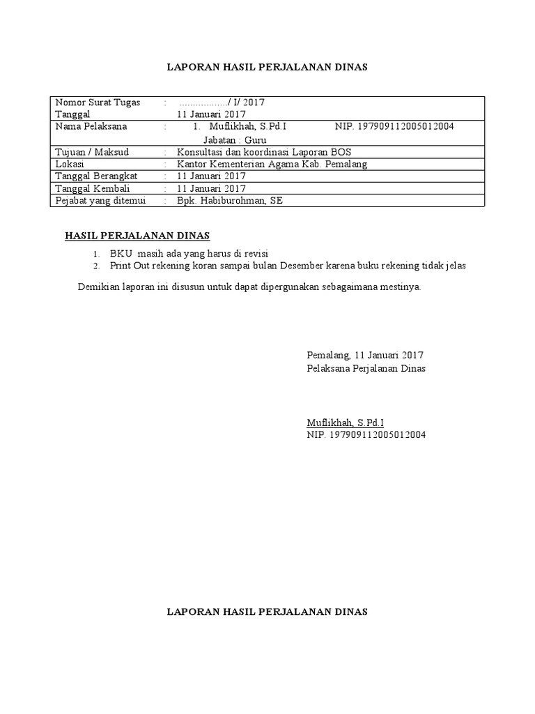 Laporan Hasil Perjalanan Dinas 1 | PDF
