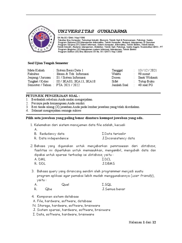 Soal Uts Sbd1.3KA (Pta2021 - 2022) | PDF