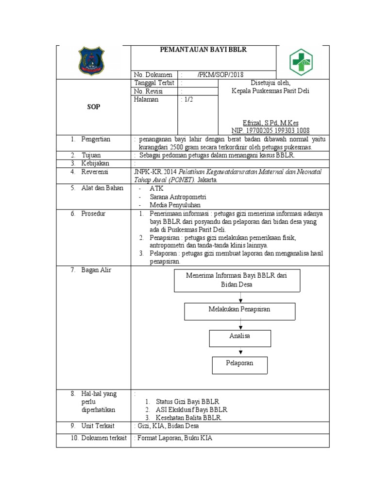SOP Penanganan Bayi BBLR di Puskesmas | PDF | Kesehatan Holistik