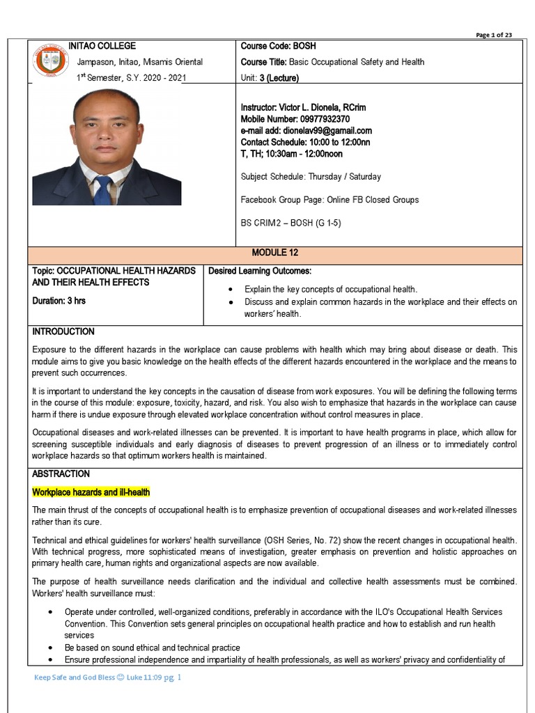 MODULE 12-14 BOSH - With Pre-Final and Final Exam | PDF | Occupational ...