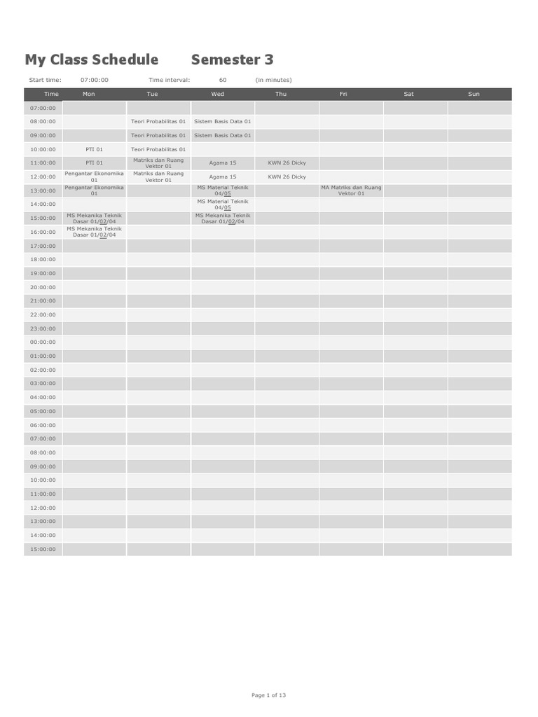 Semester 3 & 4 Class Schedule | PDF