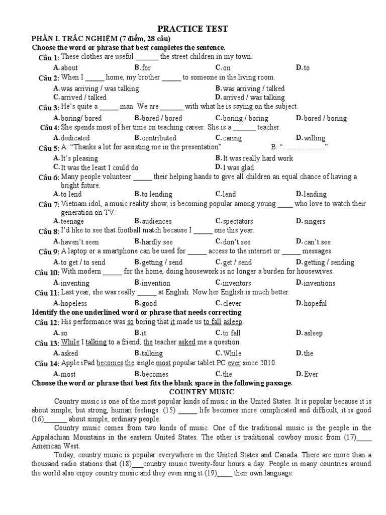 Practice Test: A. B. C. D. A. B. C. D. A. B. C. D. Câu 4: A. B. C. D. A ...