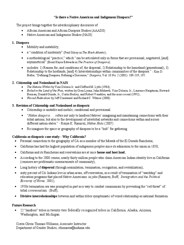 Handout Native American Diaspora | PDF | Native Americans In The United ...