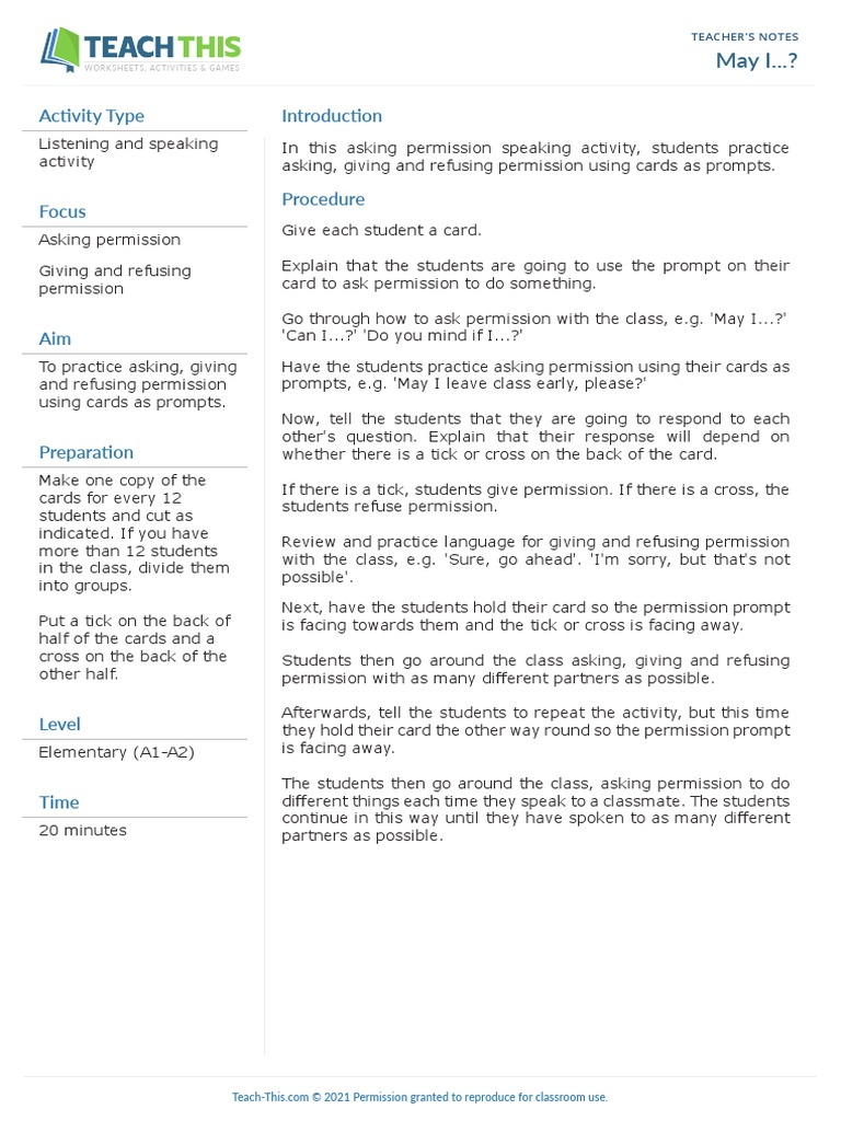 May I... ?: Activity Type | PDF | Cognition | Communication