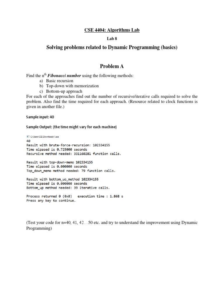 Solving Problems Related To Dynamic Programming (Basics) : CSE 4404 ...