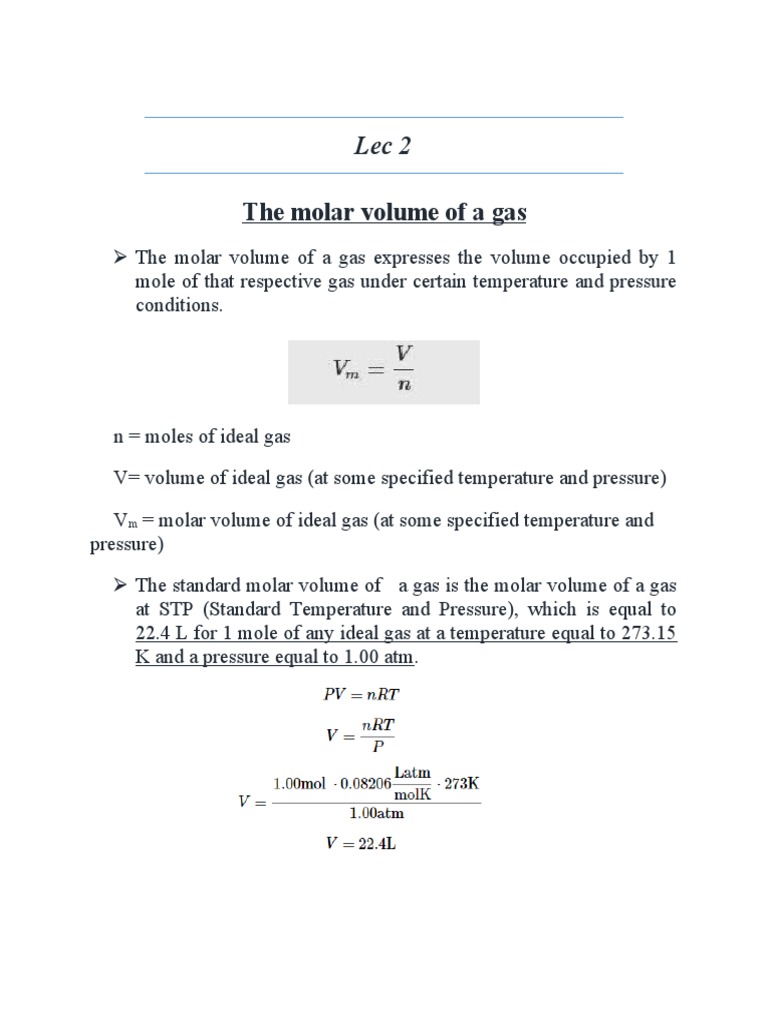 The Molar Volume of A Gas | PDF | Gases | Mole (Unit)