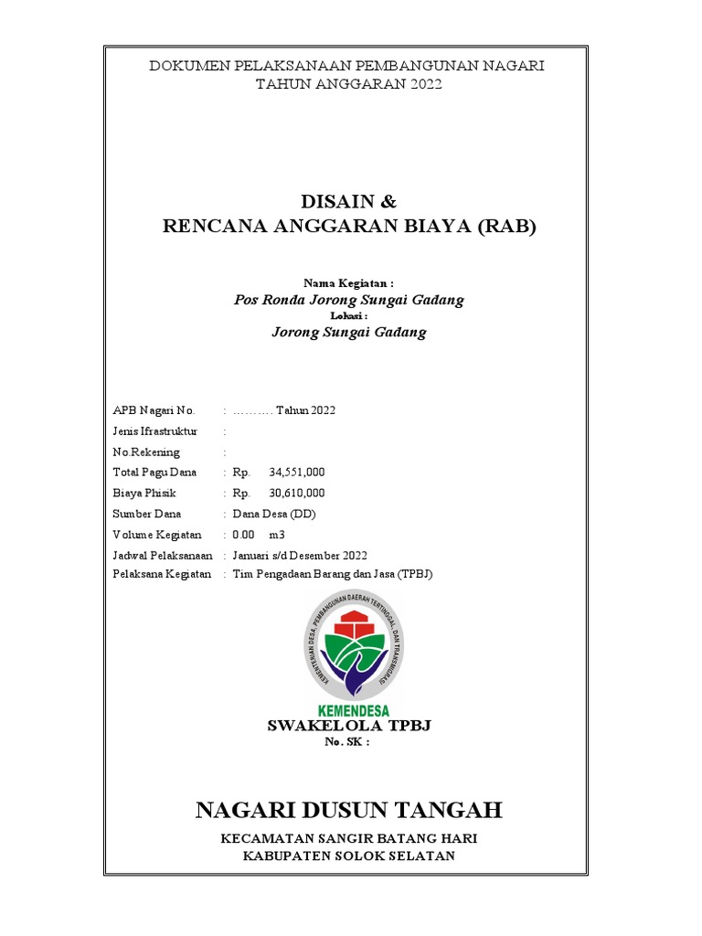 RAB Pos Ronda Jorong Sungai Gadang | PDF