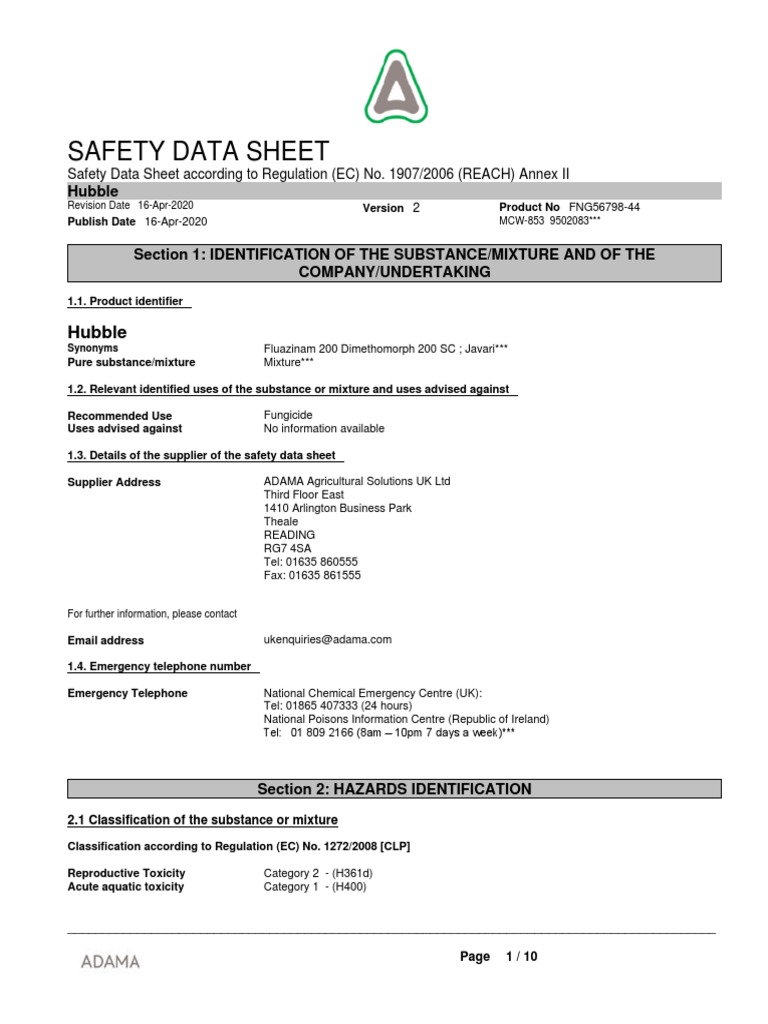 Safety Data Sheet: Hubble | Download Free PDF | Dangerous Goods | Toxicity