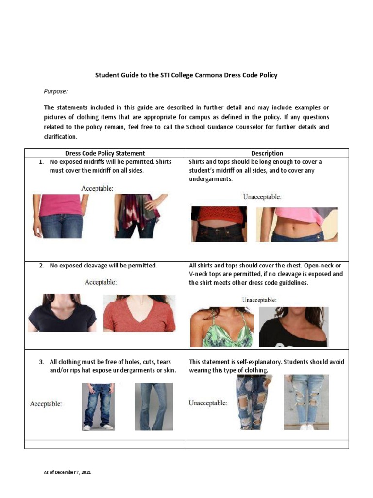 Student Guide To The STI College Carmona Dress Code Policy: Purpose ...