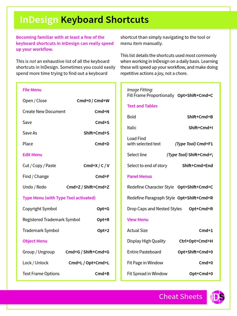 Cheat Sheet - Keyboard Shortcuts | PDF | Menu (Computing) | Keyboard ...