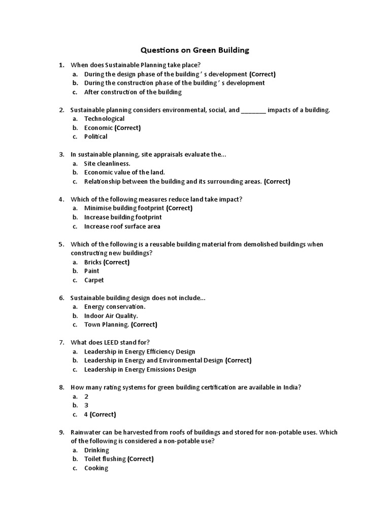Green Building Exam Questions and Answers | PDF | Green Building | Nature