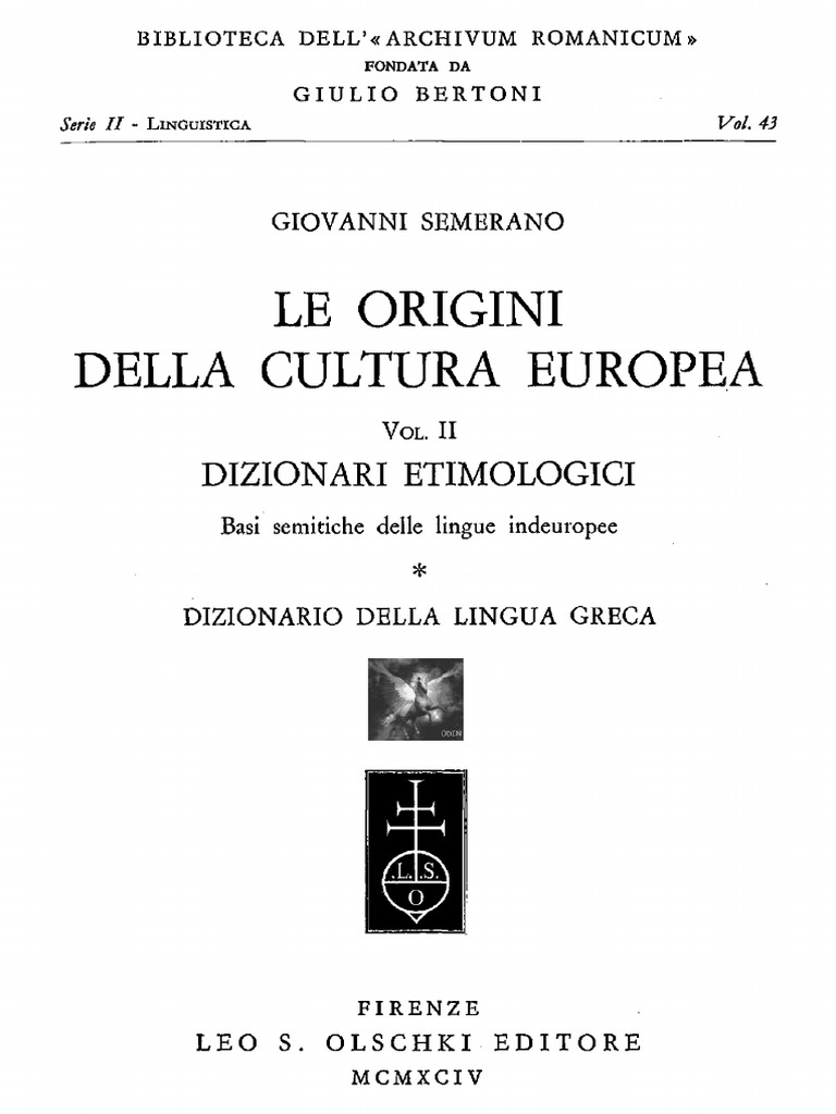 Le Origini Della Cultura Europea. Dizionario Della Lingua Greca | PDF