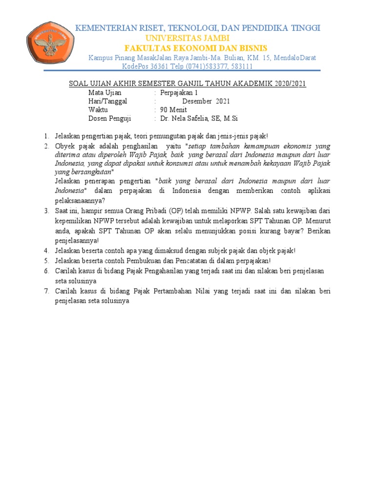 2021 SOAL UAS Perpajakan | PDF | Karier & Perkembangan | Pengelolaan Keuangan & Uang