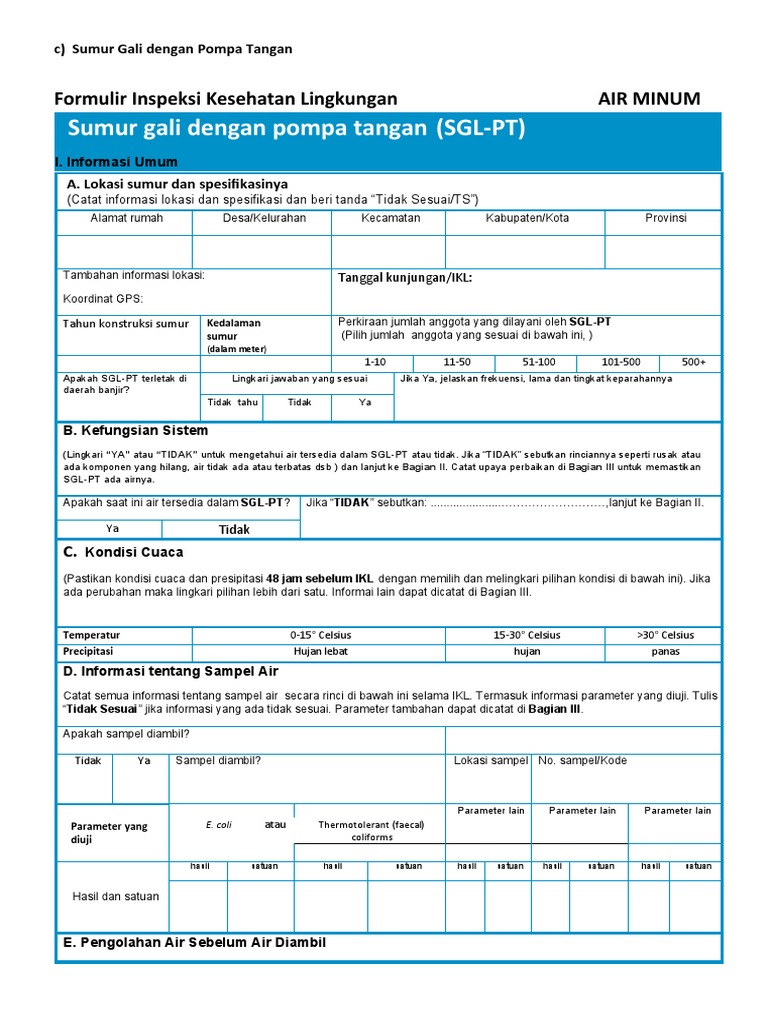 Form Inspeksi Sumur Gali | PDF